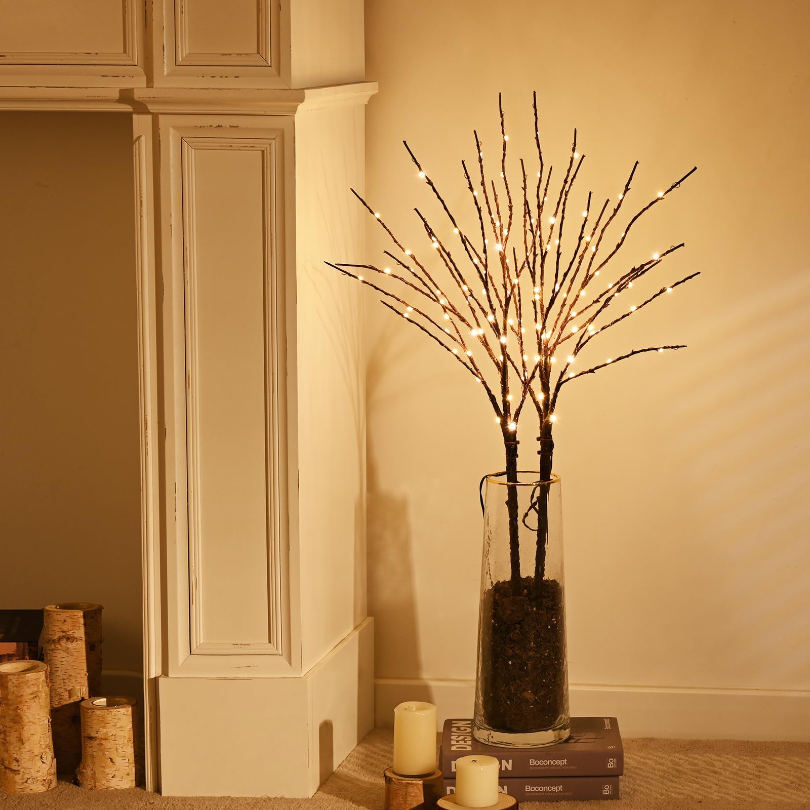 Lighted Branches for Vases, 2PCS Branch Lights, 32IN Birch Tree Branches, Fake Willow Branches, Artificial Twig Lights Christmas Decorations for Home Indoor Outdoor Decor, Brown