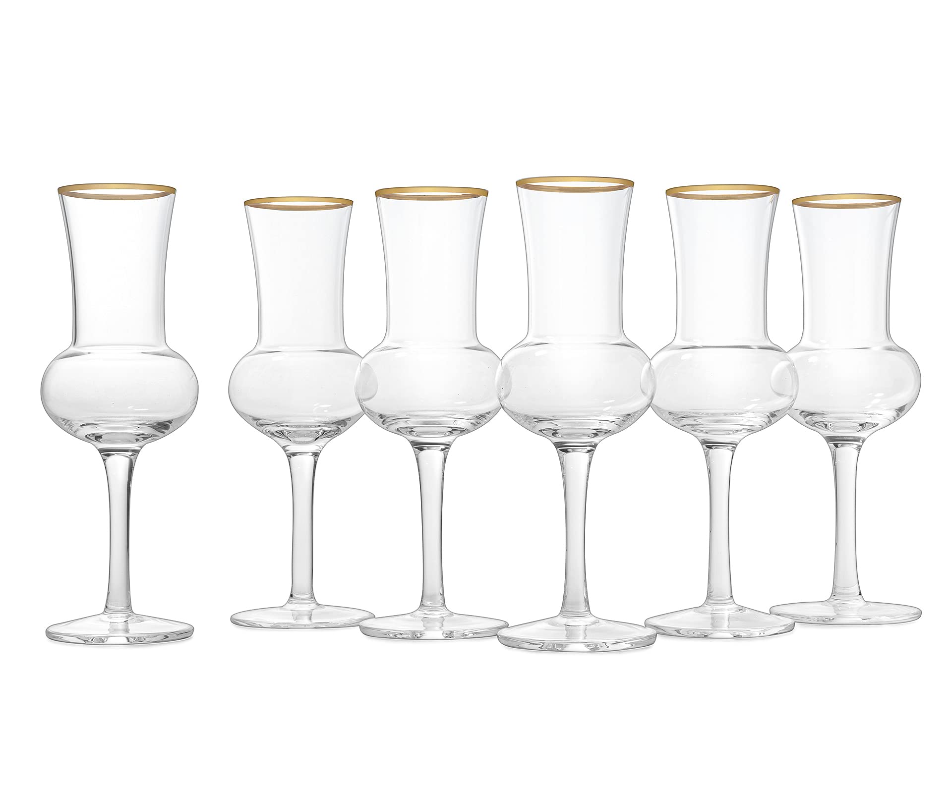 The Wine Savant Crystal Set of 6 Grappa Glasses 3oz Post Dinner Drinks, Italian Tulip Shape, Tasting Glasses, Perfect For Nosing and Sipping, Glasses for Absinthe, Aperol, Sherry, Aperitif, Scotch