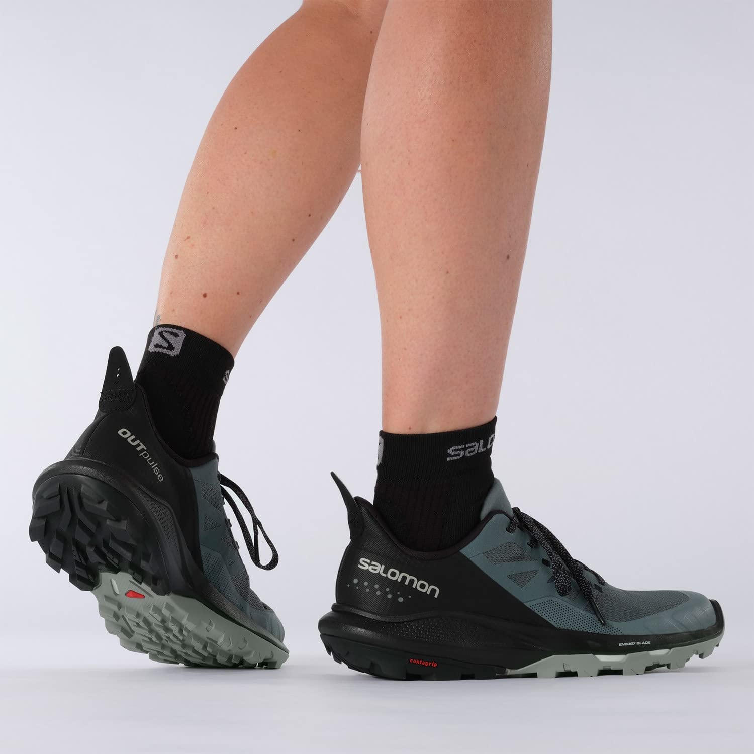 Salomon Women's OUTPULSE Hiking Shoes for Women, Stormy Weather/Black/Wrought Iron, 7.5