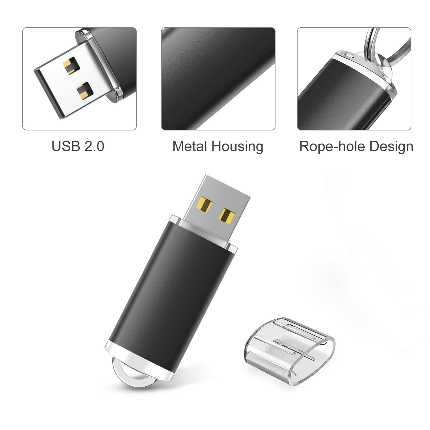 RAOYI 20 Pack 16GB USB Flash Drive Bulk USB 2.0 Memory Stick Thumb Drive Pen Drive Bundle-Black