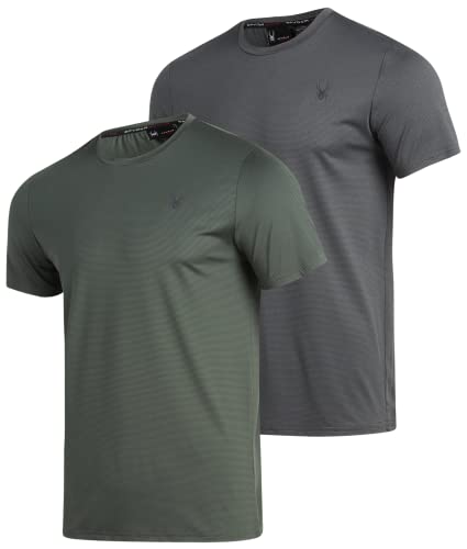 Spyder Men's Athletic T-Shirt - 2 Pack Dry Fit Short Sleeve Performance Sports Tee (S-XL), Size L, Burnt Charcoal/Moss