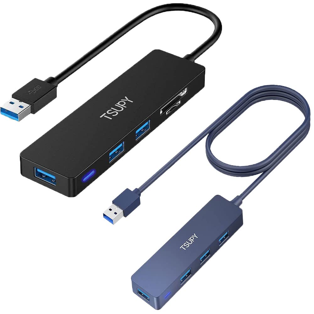 TSUPY Multi USB HUB, 5 in 1 USB Data Hub with SD Micro SD Card Reader & 3 USB 3.0 Ports, USB HUB 4 USB 3.0 Port 5Gbps