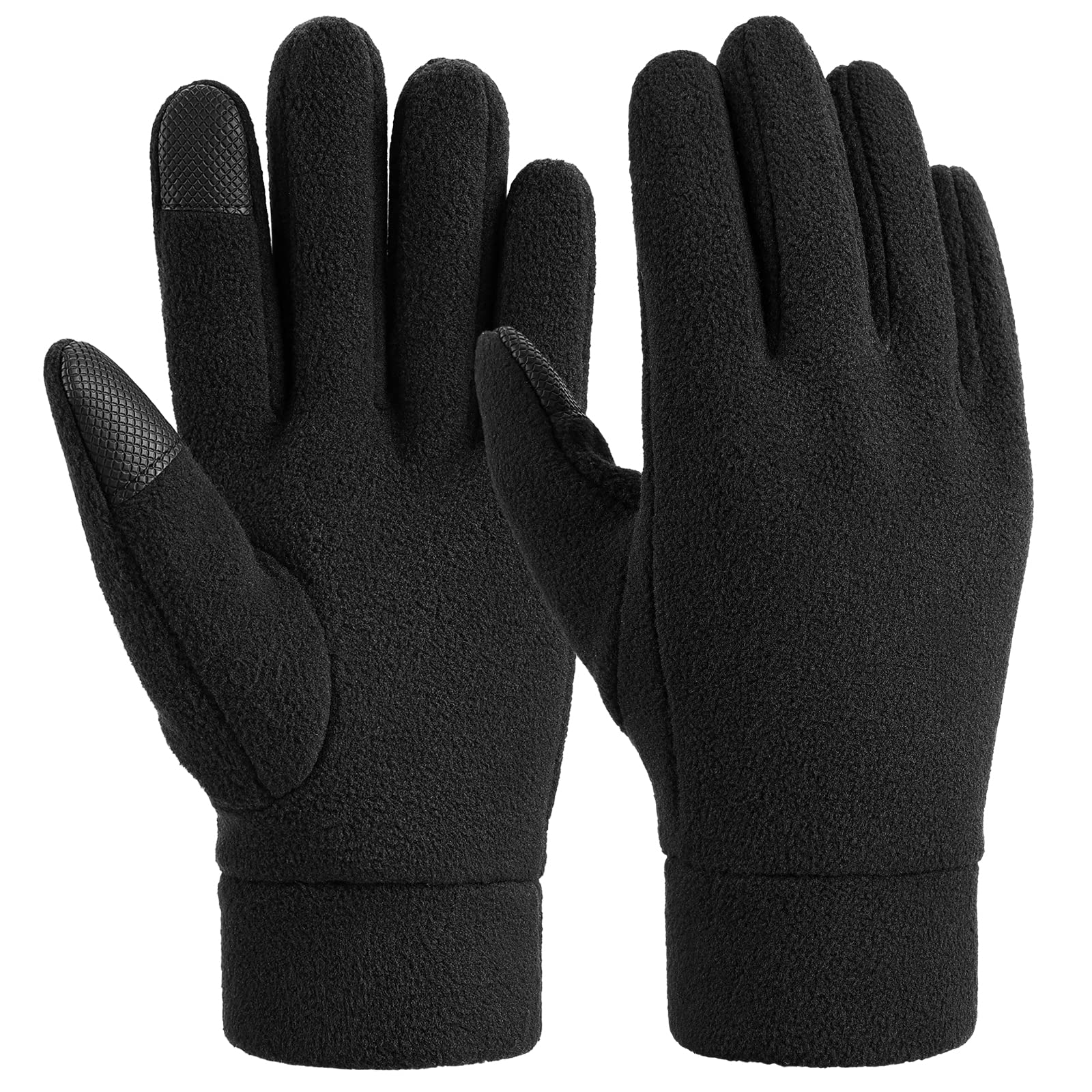 OZERO Warm Gloves Touch Screen Winter Thermal Glove Liners Elastic Cuff Soft Polar Fleece in Cold Weather for Men and Women (Black,Large)
