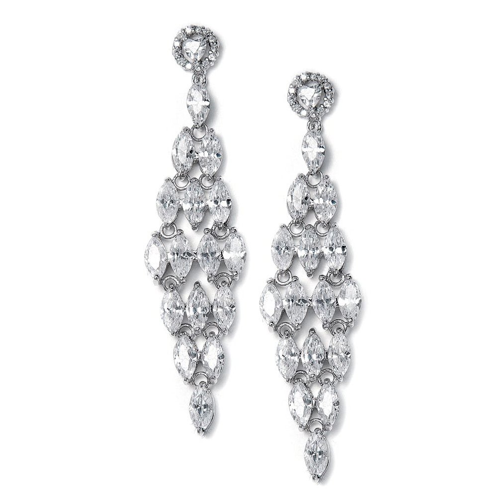Mariell Spectacular Cubic Zirconia Bridal or Formal Chandelier Earrings with Marquis Cluster Dangles