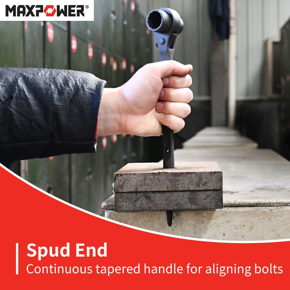 MAXPOWER 2 Pieces Spud Ratchet Set, 3/4 Inch x 7/8 Inch Dual Socket Spud Ratchet, 17mm x 19mm Metric Spud Ratchet Scaffold Wrench