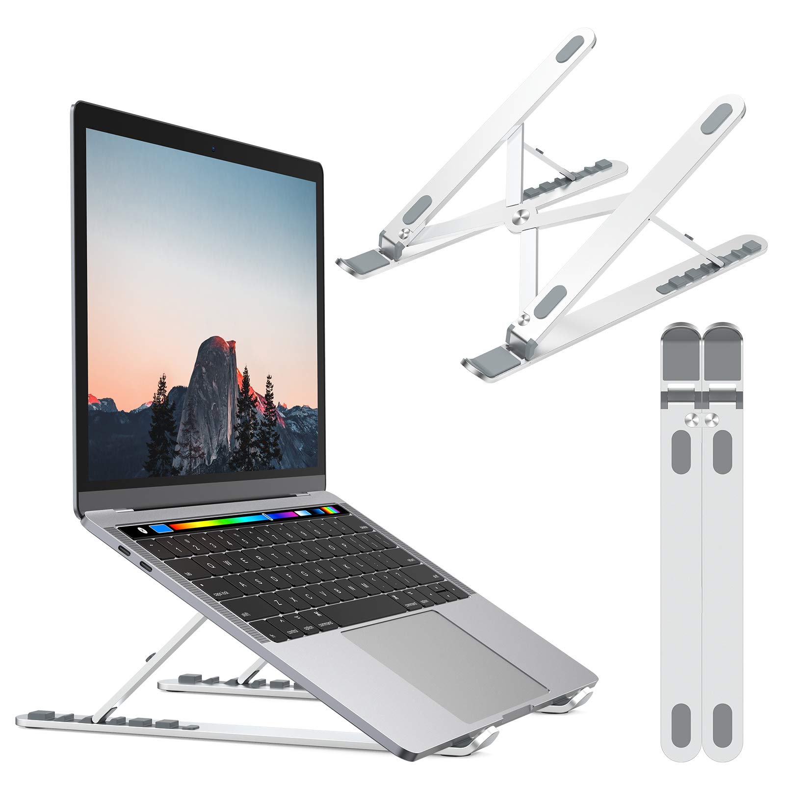 Nulaxy Laptop Stand, Portable Computer Laptop Mount, Aluminum Laptop Riser with 6 Levels Height Adjustment, Fully Collapsible, Supports up to 44lbs (B-Silver)