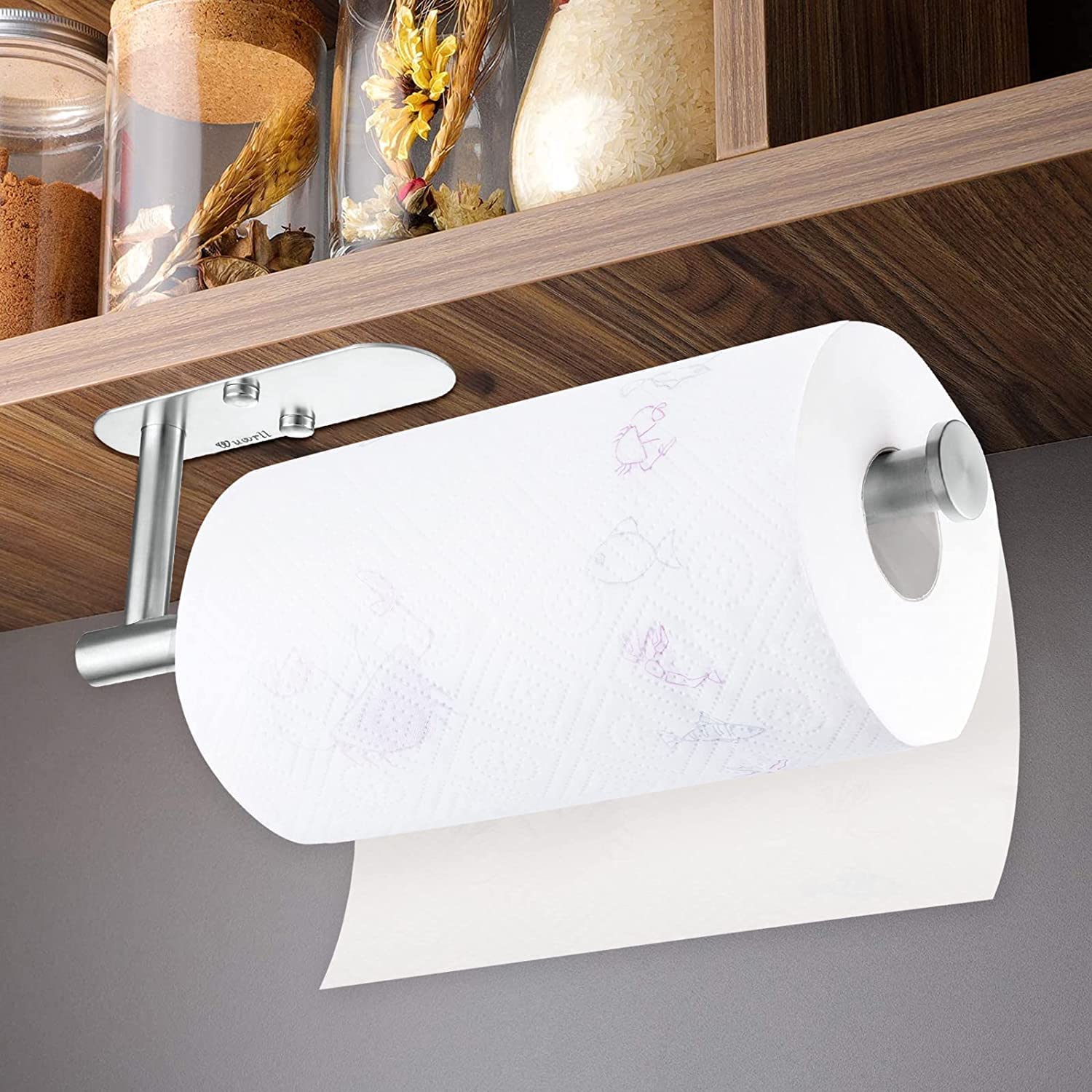 Paper Towel Holder, Drilling Under Cabinet Kitchen, 13.2 inch Stainless Steel Paper Towel Roll Rack, Towel Roll Hanger for Bathroom (Silver)