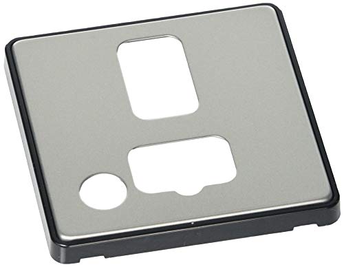 MK (ELECTRIC) Dimensions 1 Gang 13A Connection Unit And Flex Outlet Satin Steel Finish Frontplate With A Black Trim White