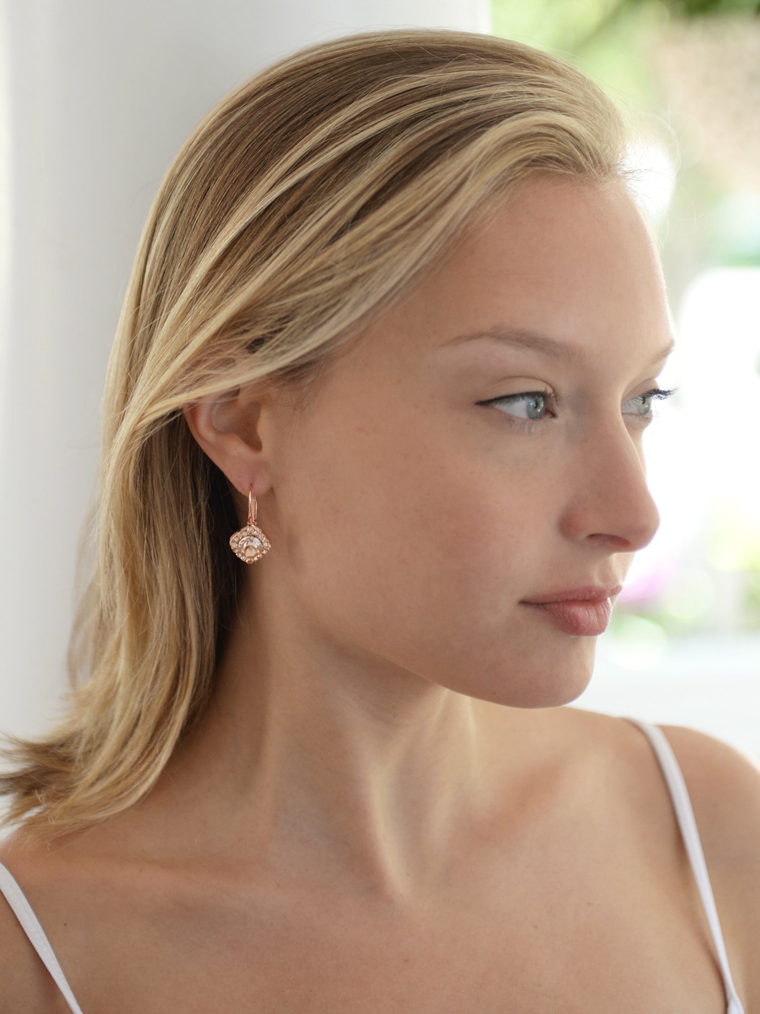 Mariell Tailored Solitaire Drop Earrings with Brilliant Round Crystals in Rose Gold Tone. Loved By All!