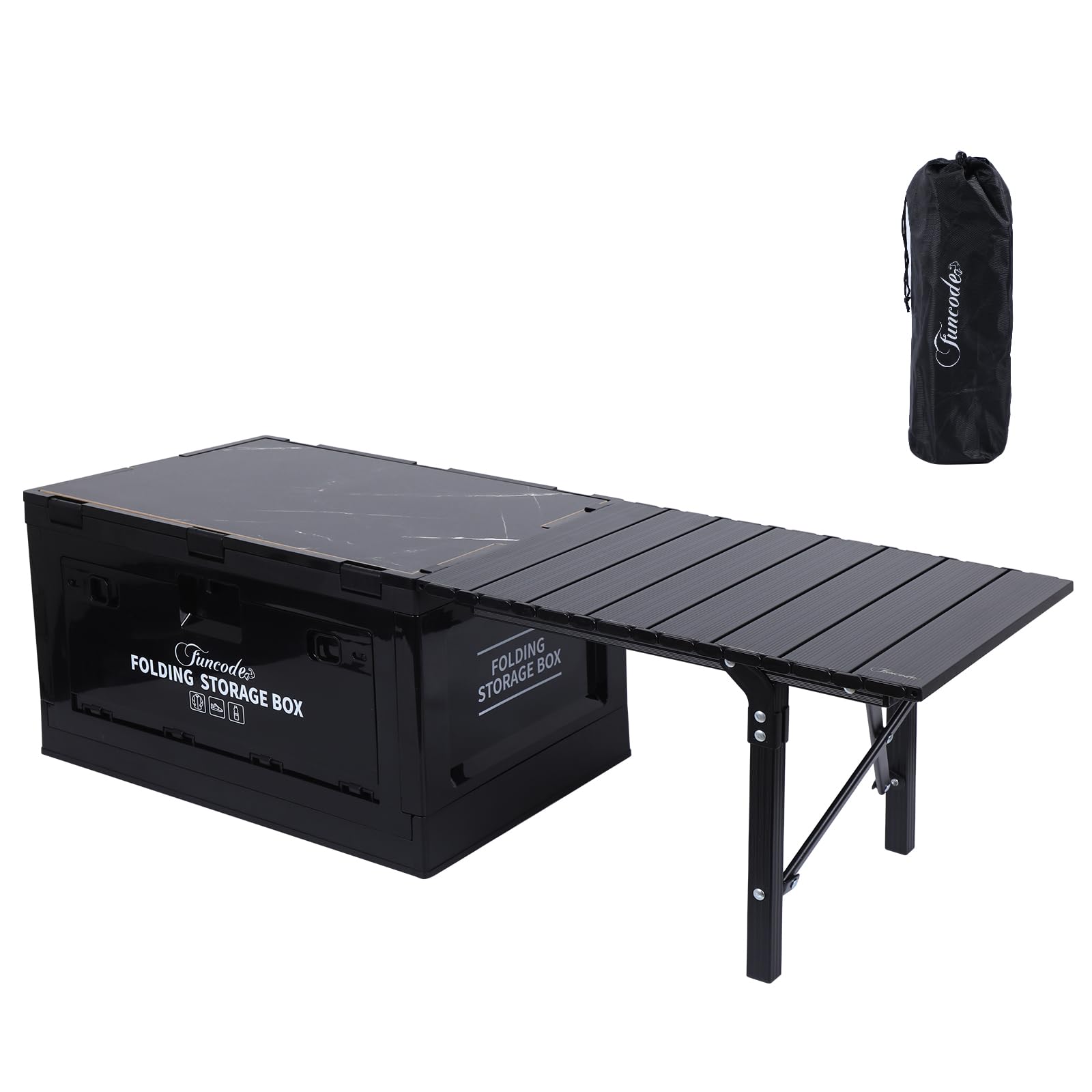 Nice C Folding Table, Storage Bin with Table, Collapsible Storage Box with Table, Organizing Containers Plastic with Wood Lid and 2 Side Doors, Stackable Organizer