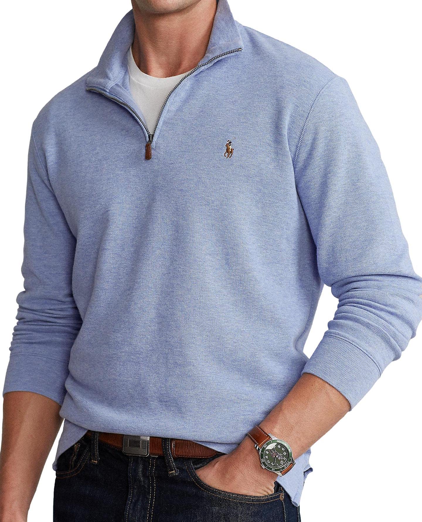 Polo Ralph Lauren Mens Half Zip French Rib Cotton Sweater (M, JamicaBlueSigPny)
