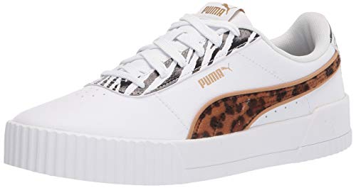 PUMA womens Carina Sneaker, Puma White-puma Team Gold-apple Cinnamon, 8.5 US