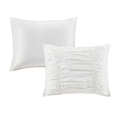 Madison Park Comforter Set-Textured Luxury Design All Season Down Alternative Bedding, Matching Sham, Decorative Pillows, King (104 in x 92 in), Delancey, Cotton Ruched White, 4 Piece
