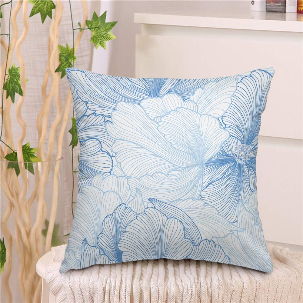 oFloral Flower Throw Pillow Covers Floral Line Blue Petal Garden Decorative Square Pillow Case 18"X18" Pillowcase Home Decor for Sofa Bedroom Livingroom