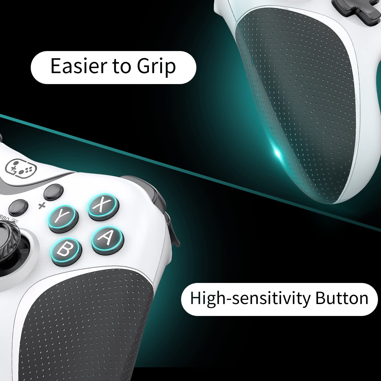 Upgraded Switch Pro Controller, Wireless Switch Controller for Switch/Lite/OLED, Pro Controller Switch Support Macro/Turbo/Wake-up Function, Switch Wireless Controller with Non-slip Grips (White and Black)