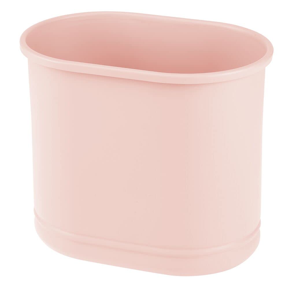 mDesign Small Metal Oval 2.5 Gallon Trash Can, Decorative Wastebasket, Garbage Trashcan DustBin for Bathroom, Bedroom, Bedroom, Kitchen, Office, Waste, Refuse, Recycling, Vivi Collection, Light Pink