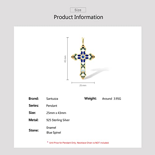 Santuzza 925 Sterling Silver Multi Color Cross Enamel Pattern Pendant Blue Spinel Pendant for Women