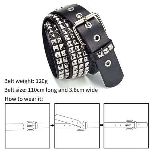 Punk Leather Belt,Studded Belt Square Beads Rivet Belt Metal Pyramid Belt for Jeans (Sliver)