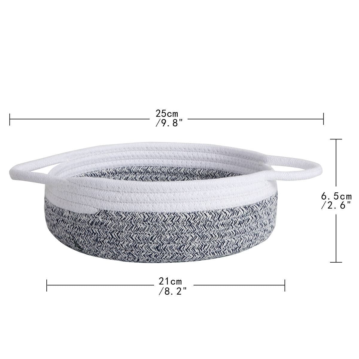 Polarduck Cotton Rope Basket Woven Small: Cute Size 9.8"x8.2"x2.6" with Handles as Home Decor Desk Organizer Room Storage - Perfect for Toy Key Fruit Candy Gift | 2-Pack Grey