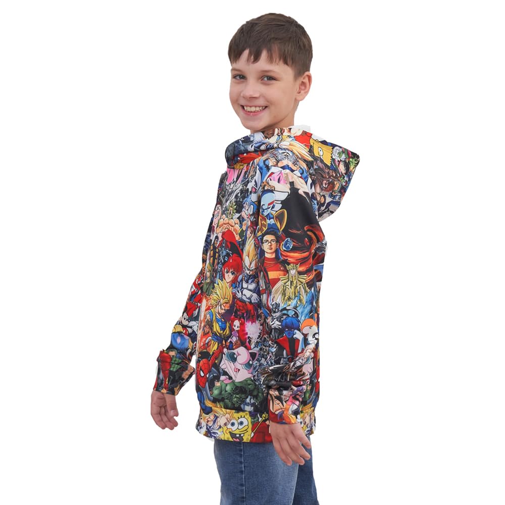 NEWCOSPLAY Boys Hoodies Hooded Sweatshirt 3D Novelty Pullover with Pocket for Girls Kids 6-14 Years(15-Light, Small)