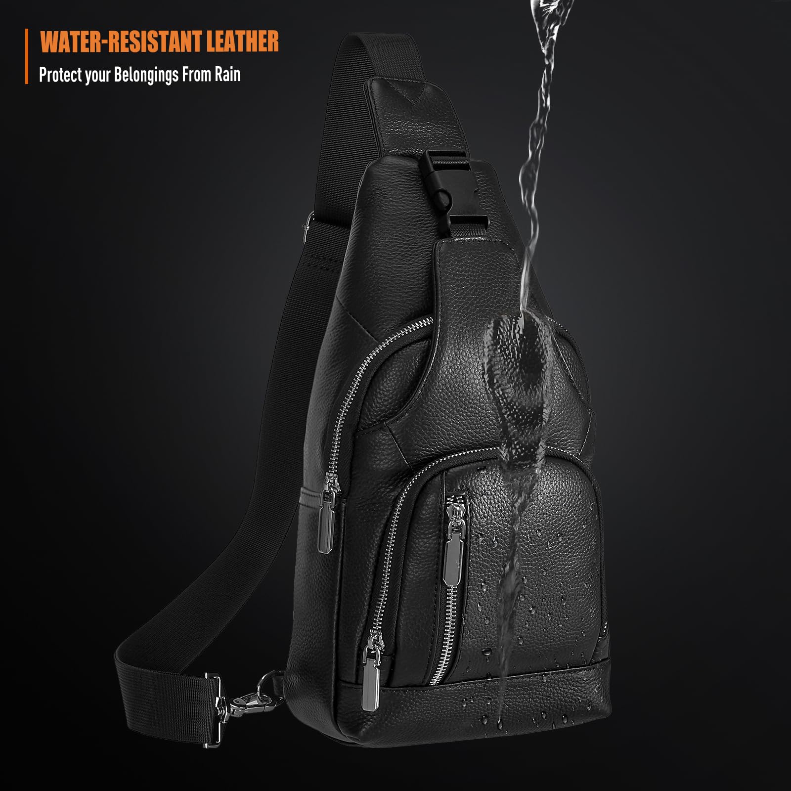Polare Cowhide Leather Casual Sling Bag Anti Theft Chest Crossbody Shoulder Bags Waterproof Travel Daypack for Men