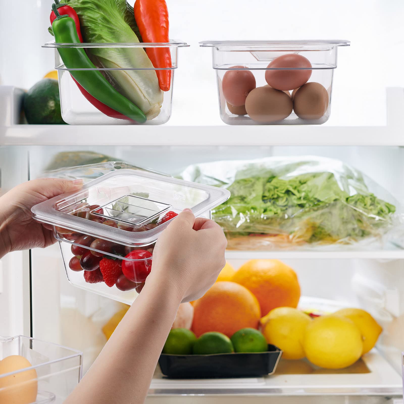 Sieral Clear 1/6 Size Food Pan Restaurant Containers with Lids Square Cambro Food Storage Polycarbonate Salad Bar Containers Commercial Hotel Pans for Kitchen Food Prep (8 Pcs, 4 Inch, 1.5 Quart)