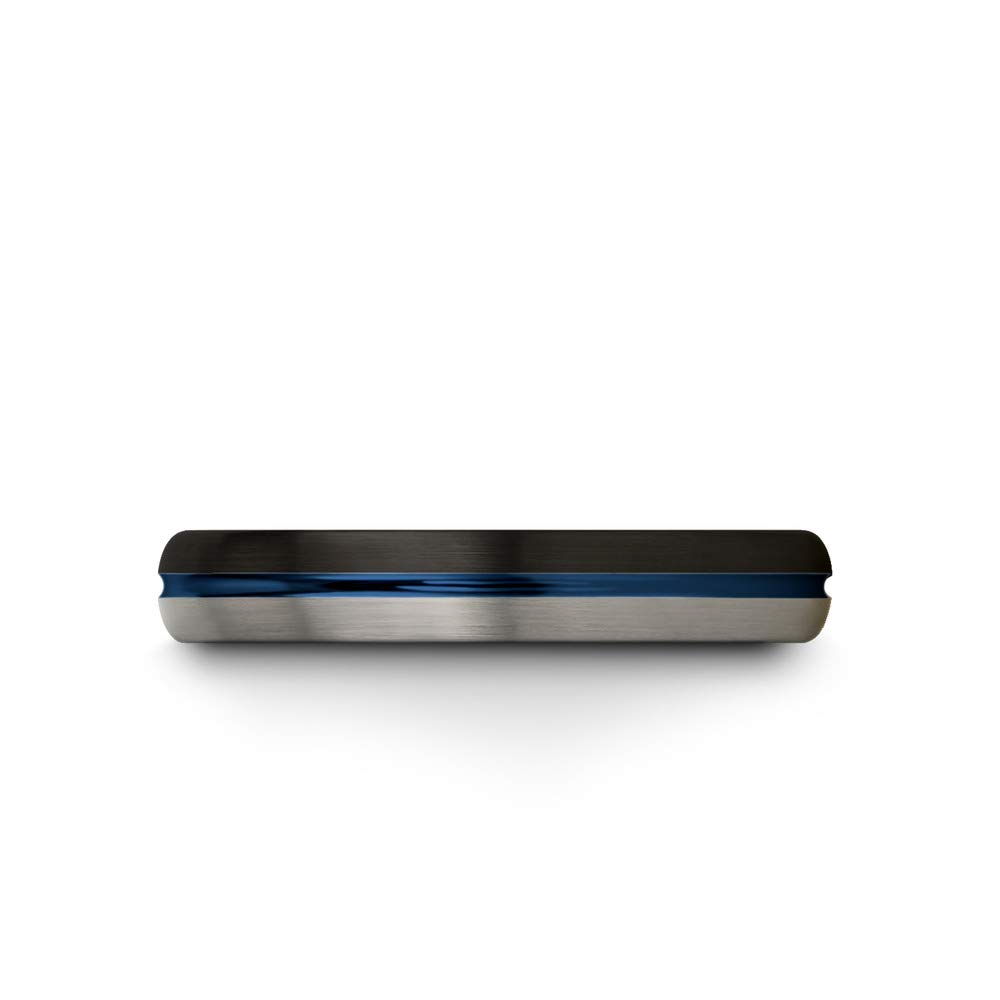 P. Manoukian Tungsten Carbide Wedding Band Ring 4mm for Men Women Blue Center Line Black Interior with Dome Grey Exterior Half Brushed Polished Comfort Fit Anniversary Size 6