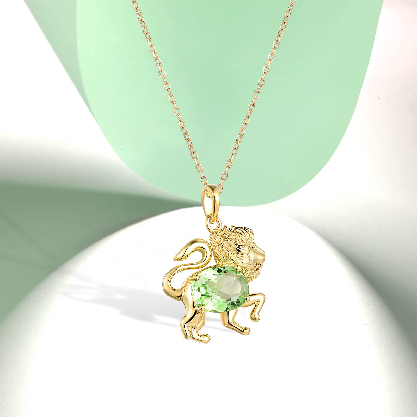 Santuzza 925 Sterling Silver Leo Zodiac Pendant Green Glass Lion Horoscope Pendant for Women