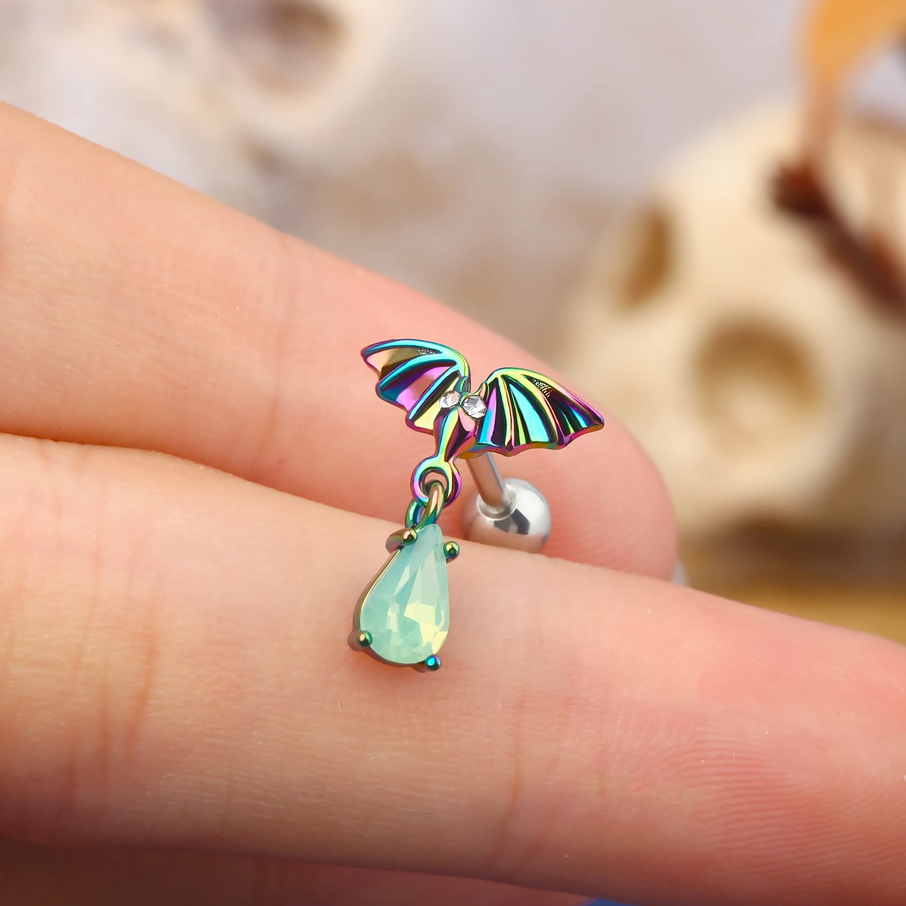 OUFER Dangle Cartilage Stud Earrings 316L Surgical Steel Bat Shaped Tragus Helix Piercing Jewelry Halloween Ear Body Piercing Jewelry