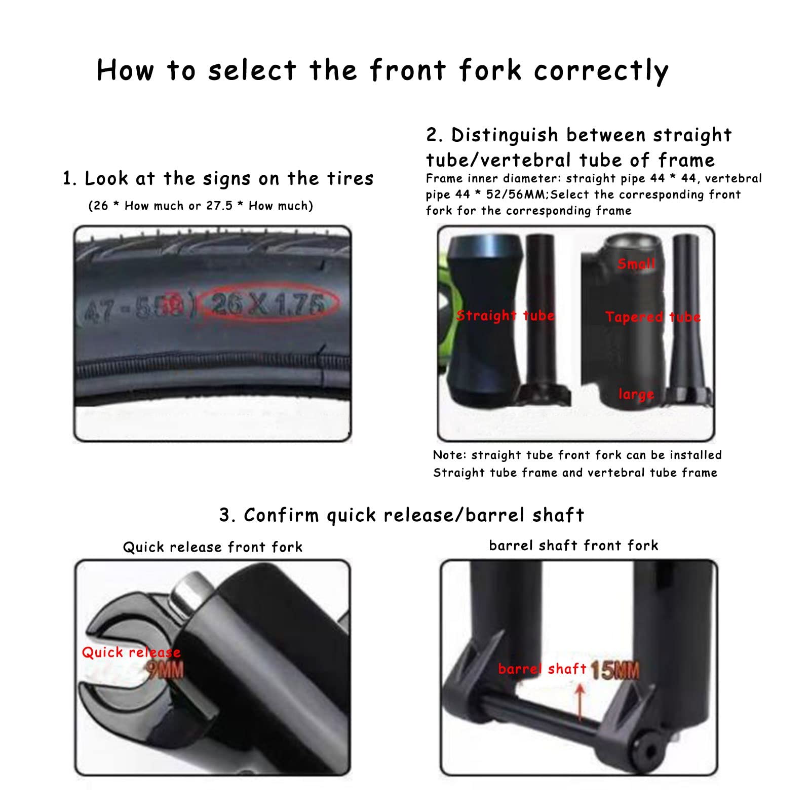 UPPVTE 24inch Air Mountain Bike Suspension Fork,15 * 100mm Bicycle Shock Absorber Forks Disc Brake 1-1/8" Remote Lockout Bicycle Forks