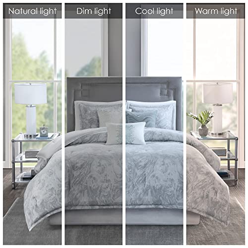 Madison Park Emory Cozy Cotton Comforter Set, Modern Marble Design All Season Down Alternative Casual Bedding with Matching Shams, Decorative Pillows, King(104"x92"), Grey 7 Piece