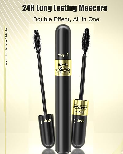 Naseny 2in1 Vibely Mascara 5X Longer Lengthening And Thickening Mascara Waterproof Black Volume And Lengh Mascara Smudge-Proof Non Clumping Long Lasting Eye Makeup