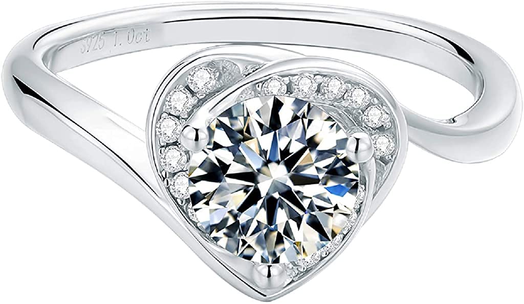 P.A PRIME ADORE 1 Carat Brilliant-Cut Moissanite Main Stone | Glittered with High End CZ Side Stone | 925 Sterling Silver | Elegant Heart Shape Design | D Color, VVS1 Clarity Ring (5.75 (50.9mm))