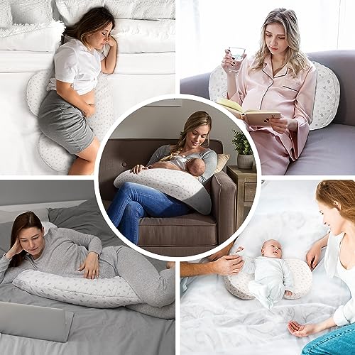 Pregnancy Pillows for Pregnant Women Left Sleeping, Body Maternity Pillows to Support Women's Belly, Back, Legs, HIPS with Detachable and Adjustable Pillow Cover, H Shape Grey