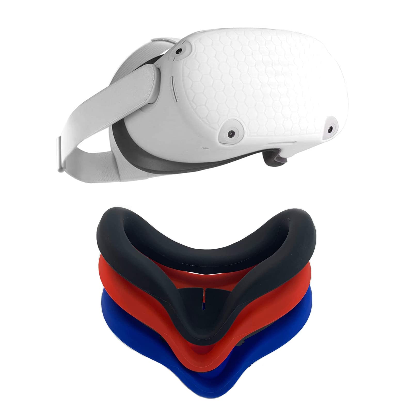 TATACO Oculus Quest 2 VR Shell Silicone Face Protector Cover - Sweat-Proof, Non-Slip, Washable, Anti Scratch Anti Dust(3pc+1pc-Transparent)