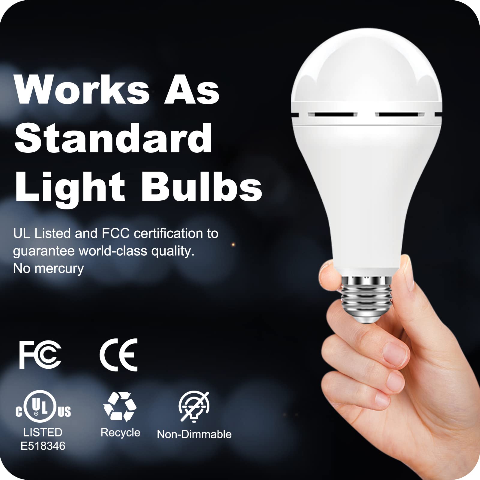 Neporal Emergency-Rechargeable-Light-Bulb, Stay Lights Up When Power Failure, 1200mAh15W 80W Equivalent LED Light Bulbs for Home, Camping, Tent (6 Count Daylight)