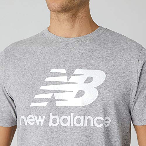 New Balance Men's NB Essentials Stacked Logo Short Sleeve, Athletic Grey , Medium