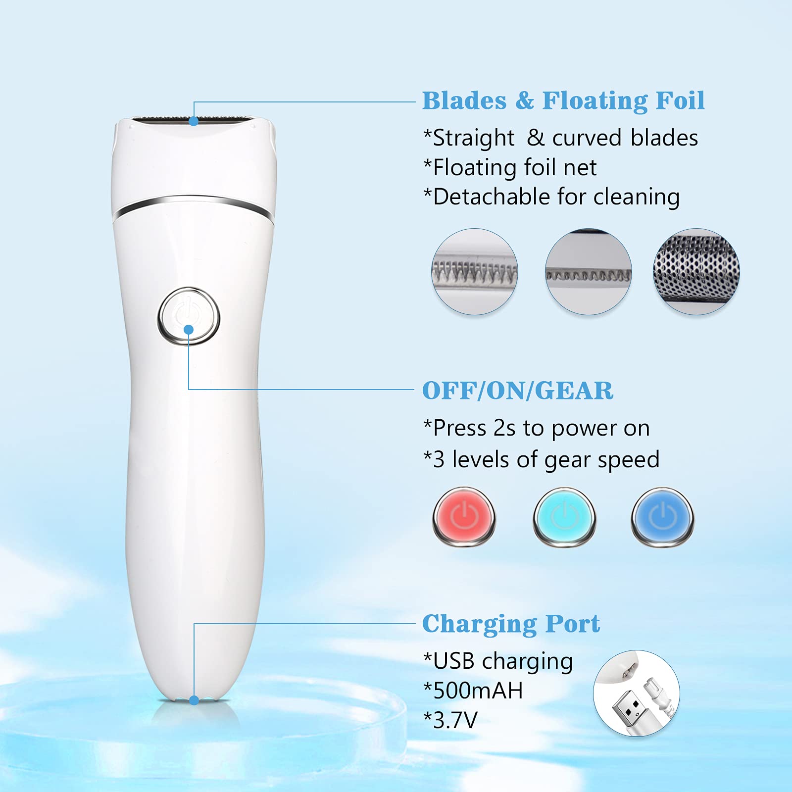 NEWDERMO Electric Rechargeable Razor Shaver Epilator Lady Hair Removal Body Face Undeararm Armpit Bikini for Women