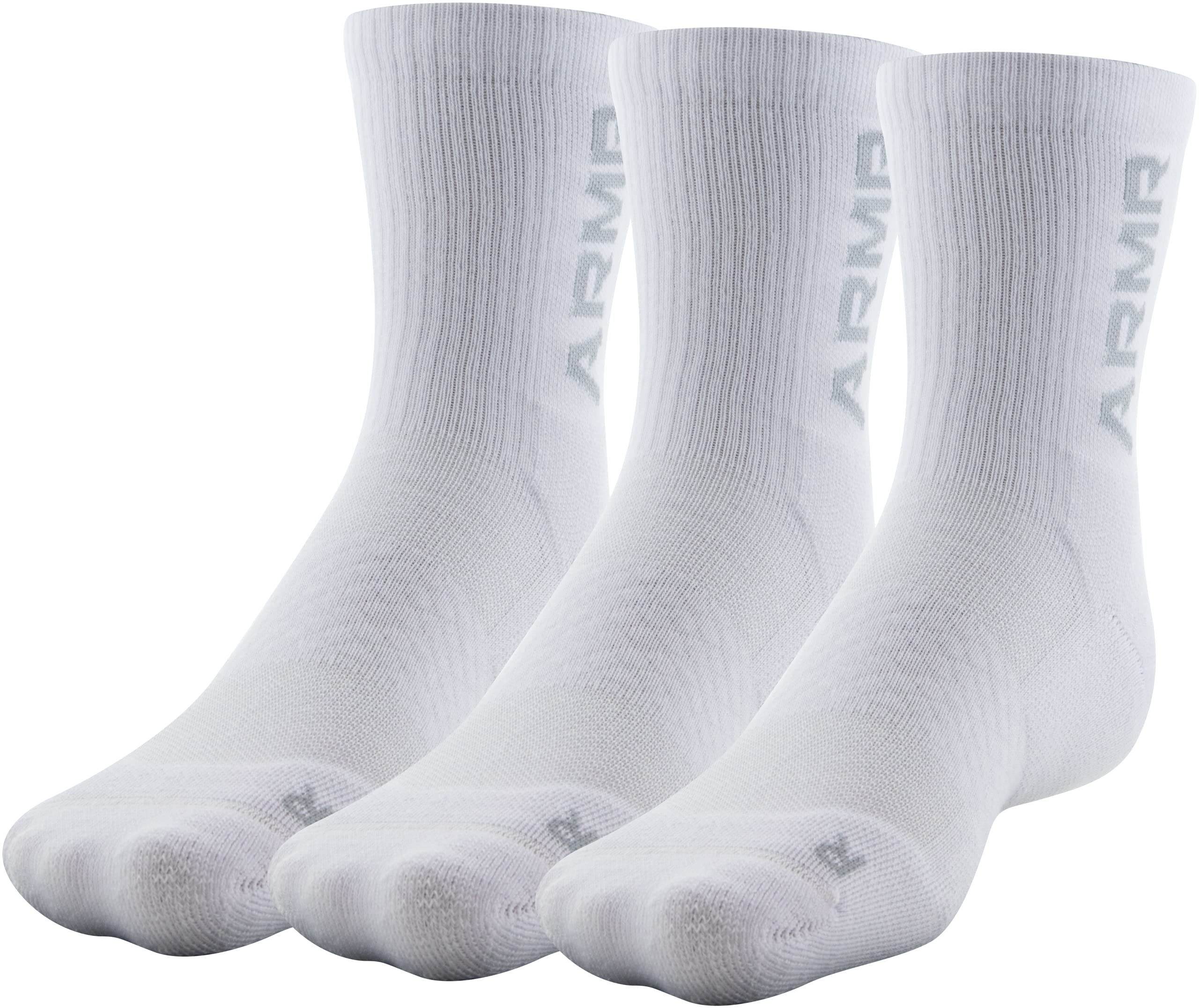 Under Armour Standard 3-Maker Mid-Crew Socks, 3-Pairs, White, Large