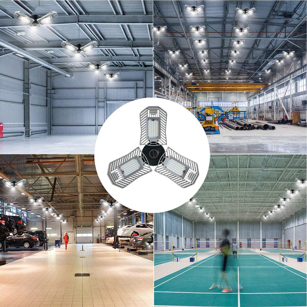 Mopzlink Garage Lights, 80W 8000 Lumens LED Garage Light, Deformable Garage Ceiling Lighting, High Brightness Shop Light for Garage, Basement, Workshop, LED High Bay Light Bulb.