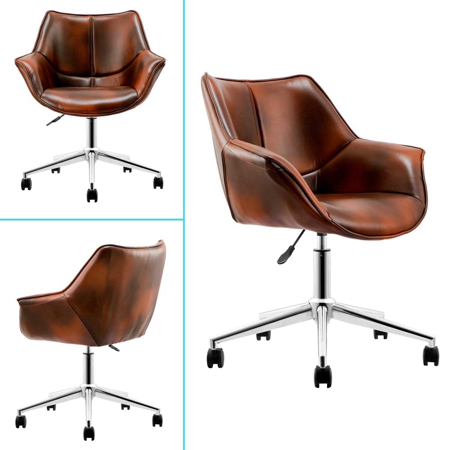 ovios Office Chair,Leather Computer Chair for Home Office or Conference.Swivel Desk Chair with Chrome Base and Arms. (Leather & Suede)