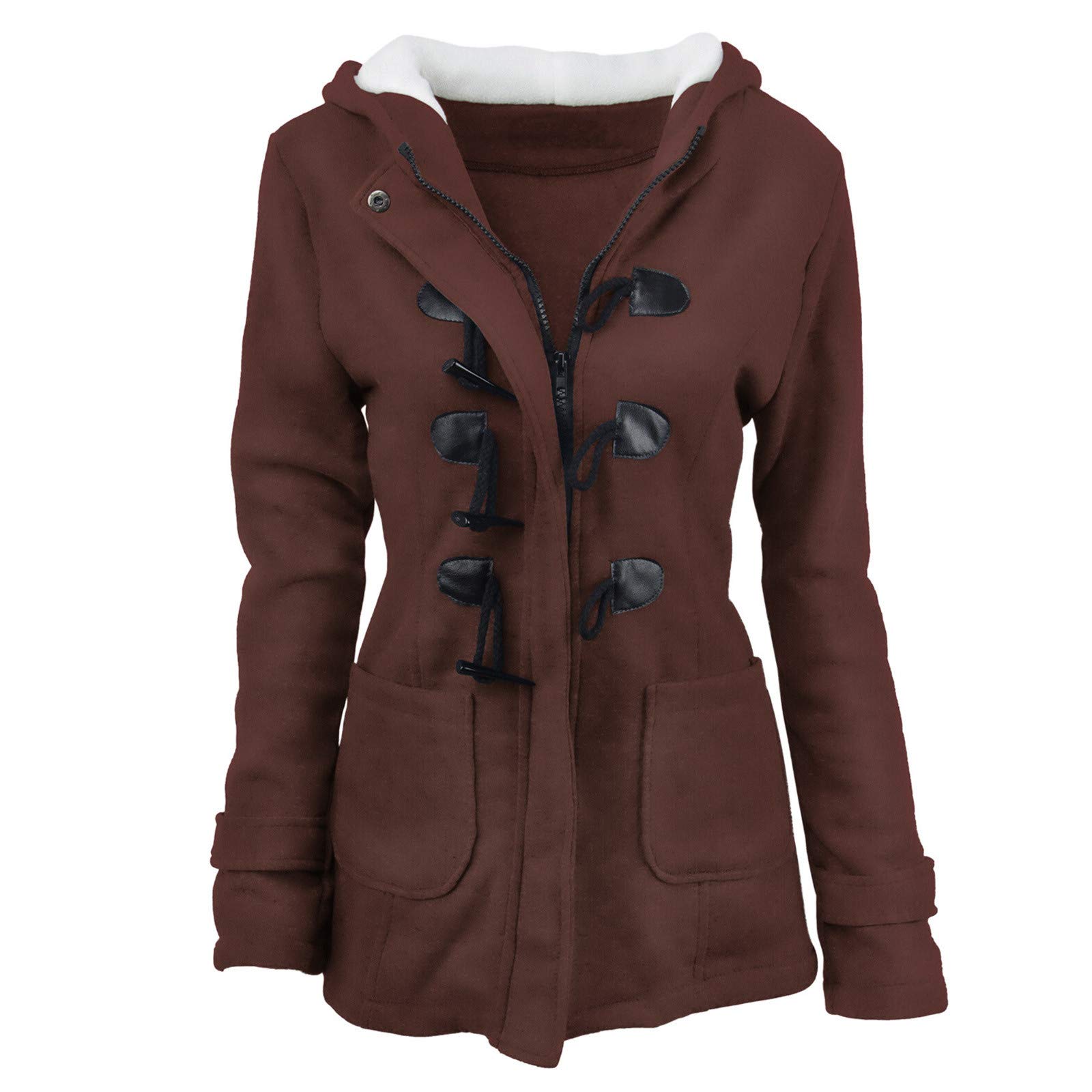Winter Coats for Women Hooded Faux Fleece Lined Warm Jacket Thick Plush Button Lapels Outwear Plus Size Long Parka Coffee_45 5X-Large
