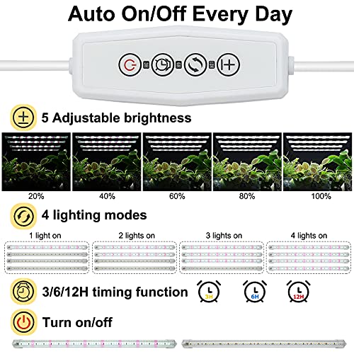 White Grow Light Strips for Indoor Plants, Moya Std 16in 6000K T5 Plant Light Full Spectrum Cabinet Grow Lamp with 240 White & Red LEDs, Auto ON/Off 3/6/12h Timer & 5 Brightness for Houseplants