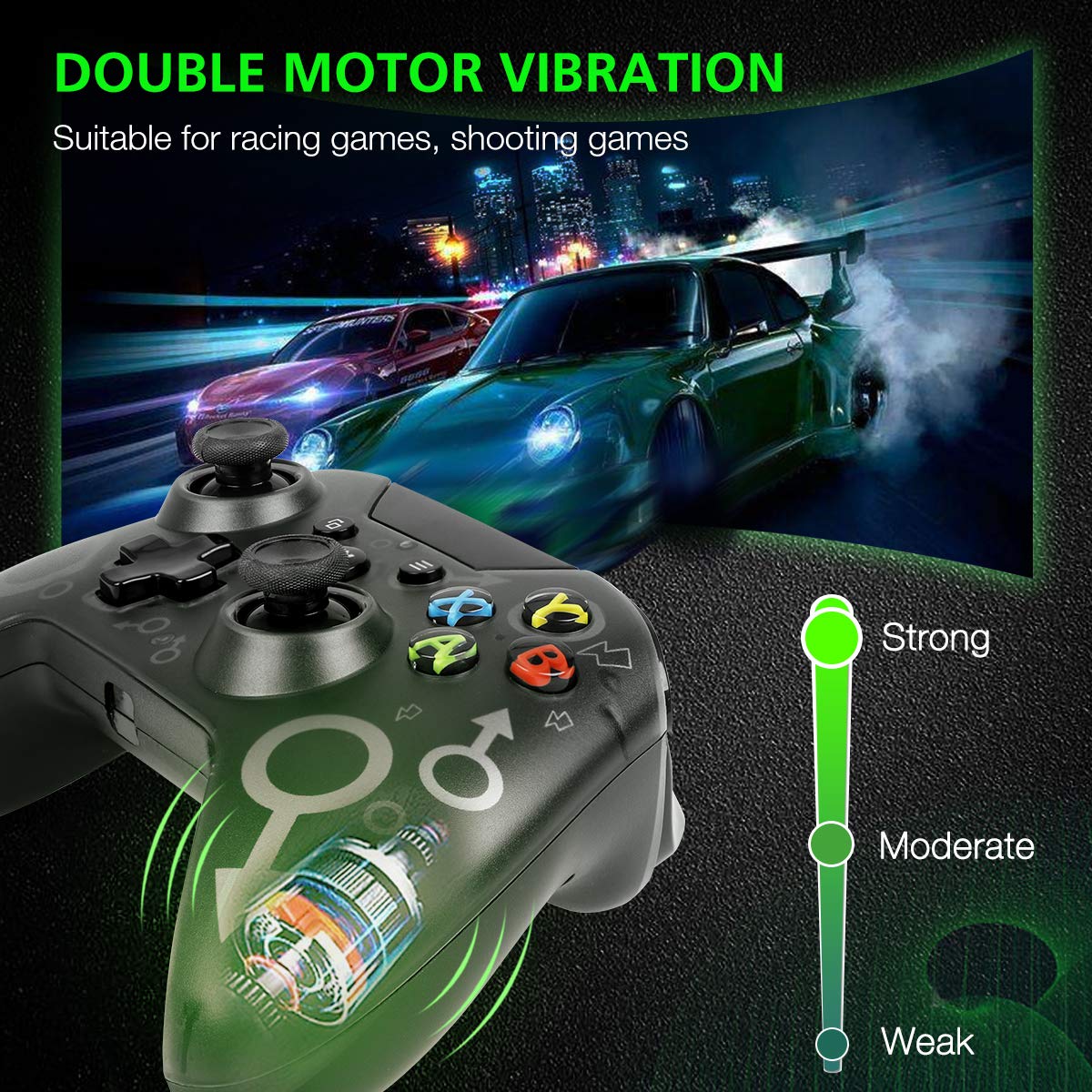 Oussirro Controller for Xbox One, 2.4GHZ Wireless Game Controller Joystick Gamepad Remote for X-Box One/P3/PC Windows 7/8/10, Dual Vibration Gaming Joypad (Black)
