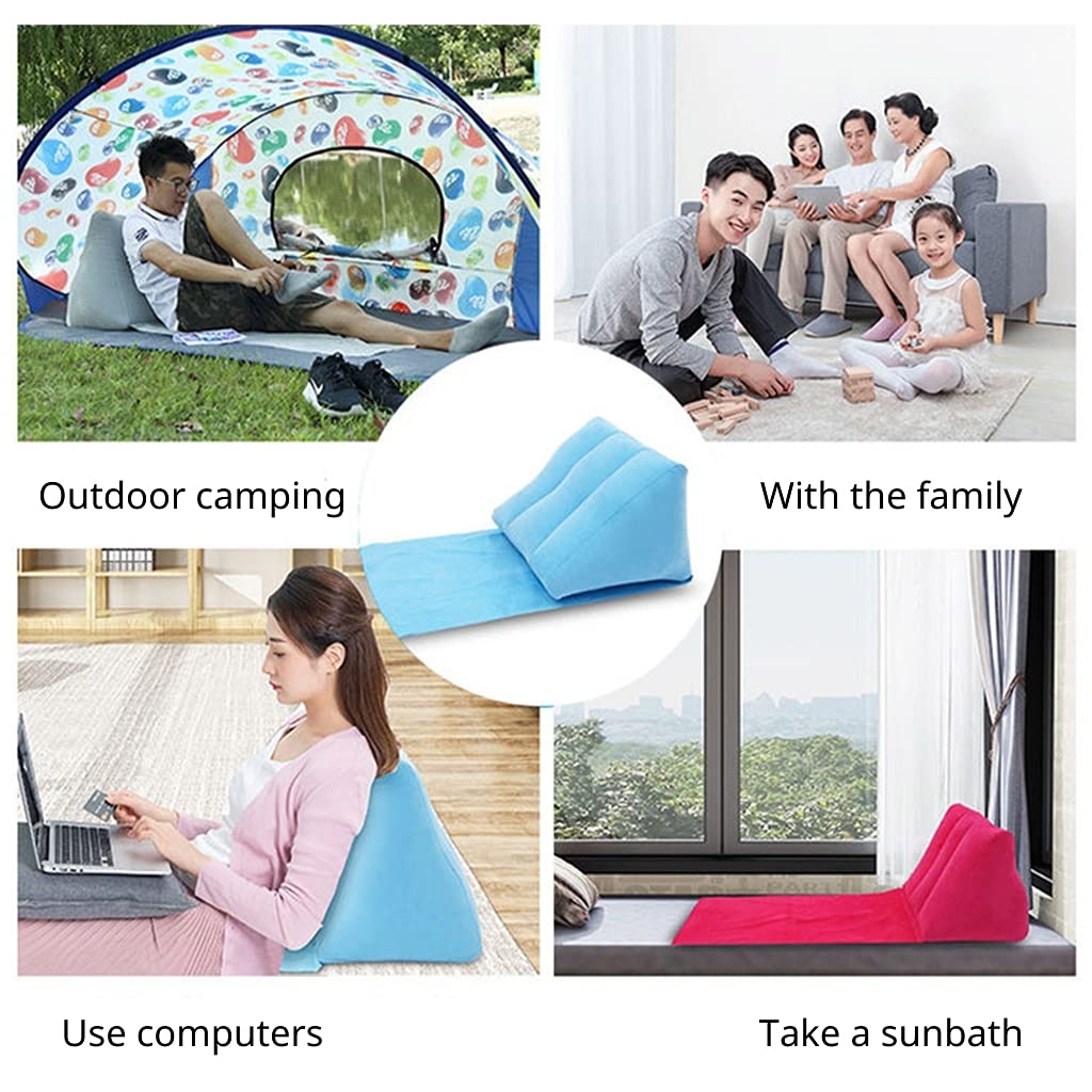 NBT Outdoor Travel Inflatable Triangle Cushion Fashion Leisure PVC Flocking Triangle Beach Cushion, Grass Cushion, Camping Folding Rest (Multiple Colors) (Light Blue)