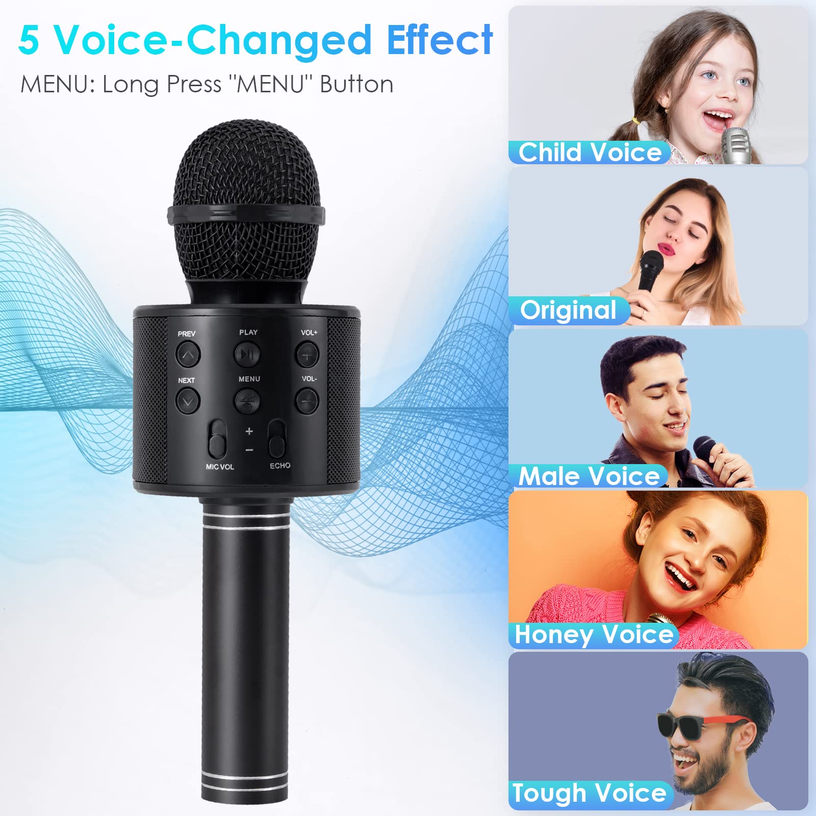 Sovvid Karaoke Microphone for Kids with Animal Stickers, Wireless Bluetooth Karaoke Mic for Singing, Portable Handheld Mic Speaker Player Machine, for Teens Adults All Age(Black)