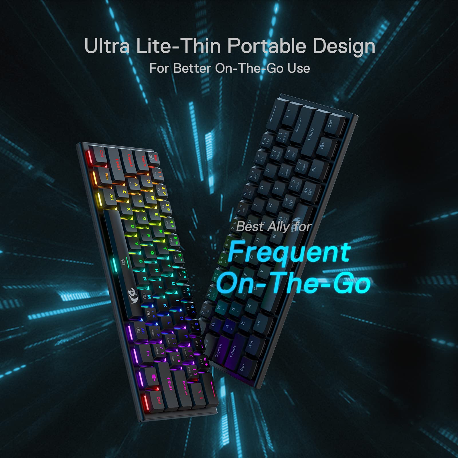 Redragon K614 Anivia 60% Ultra Thin Wired Mechanical Keyboard, Slim Compact 61 Keys RGB Gaming Keyboard w/Low Profile Linear Red Switches and Double-Shot Keycaps for Fast & Accurate Actuation