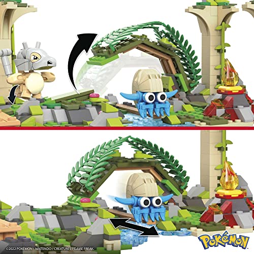 MEGA Pokemon Action Figure Building Toy, Jungle Ruins with 464 Pieces, Motion and 3 Characters, Cubone Charmander Omanyte, Gift Idea for Kids