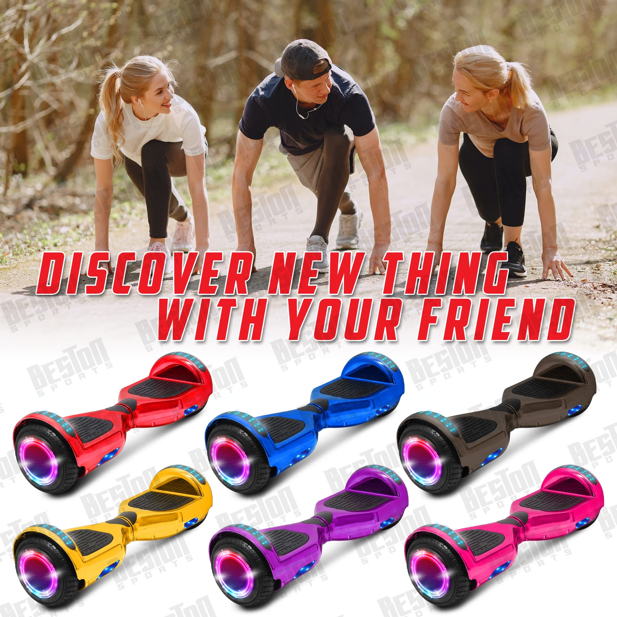 Newest Generation Electric Hoverboard Dual Motors Two Wheels Hoover Board Smart Self Balancing Scooter with Built-in Bluetooth Speaker LED Lights for Adults Kids Gift (Chrome Blue)