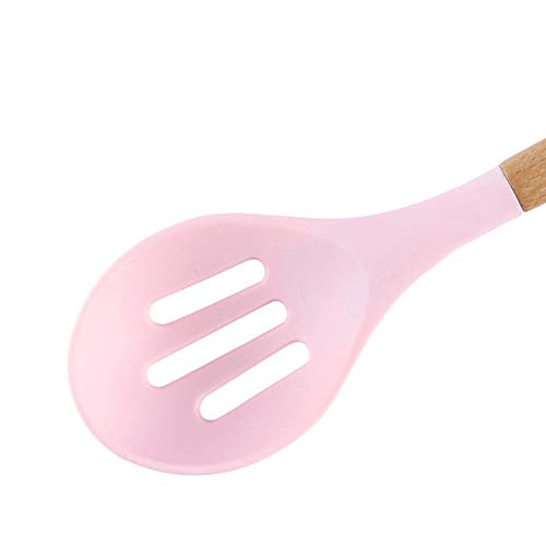 LMMDP Silicone Kitchen Tools Set Cooking Tools Utensils Set Spatula Shovel Soup Spoon with Wooden Handle Special Heat-resistant Design
